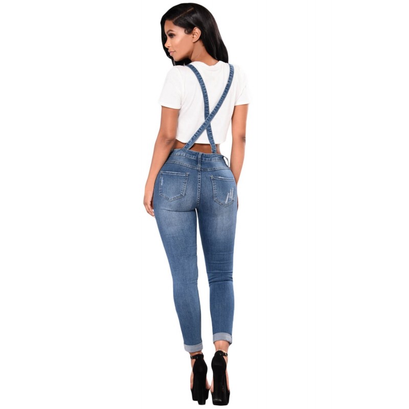 Dark Blue Denim Laidback Distressed Overalls